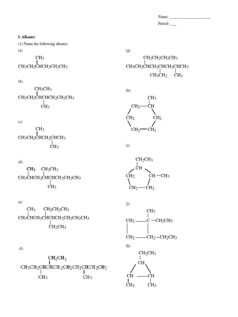 Organic Chemistry Worksheet | PDF | Alkane | Hydrogen