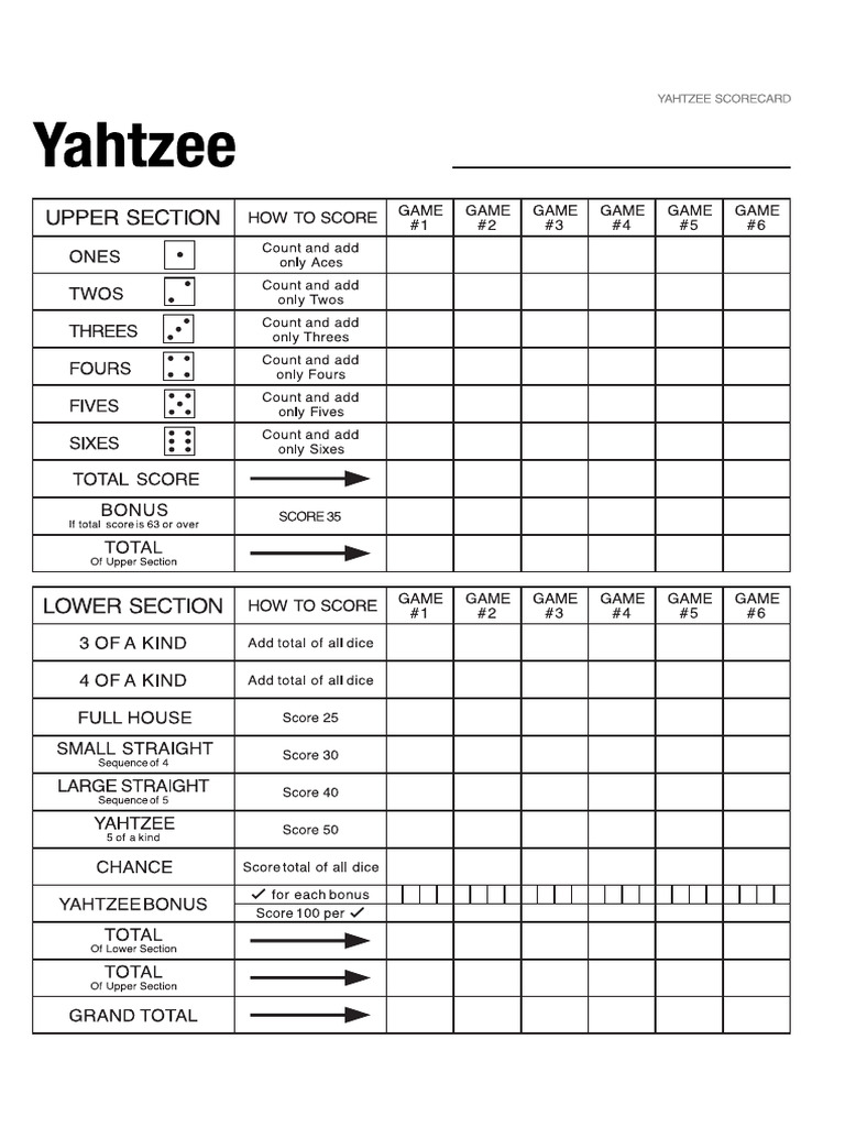 Yahtzee Score Card B5 | PDF