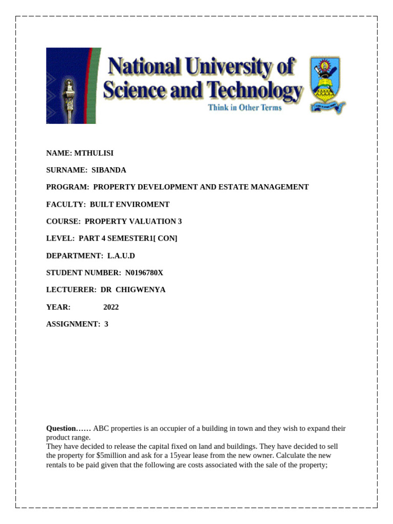 Mthulisi's Valuation 3 Assie 3 | PDF