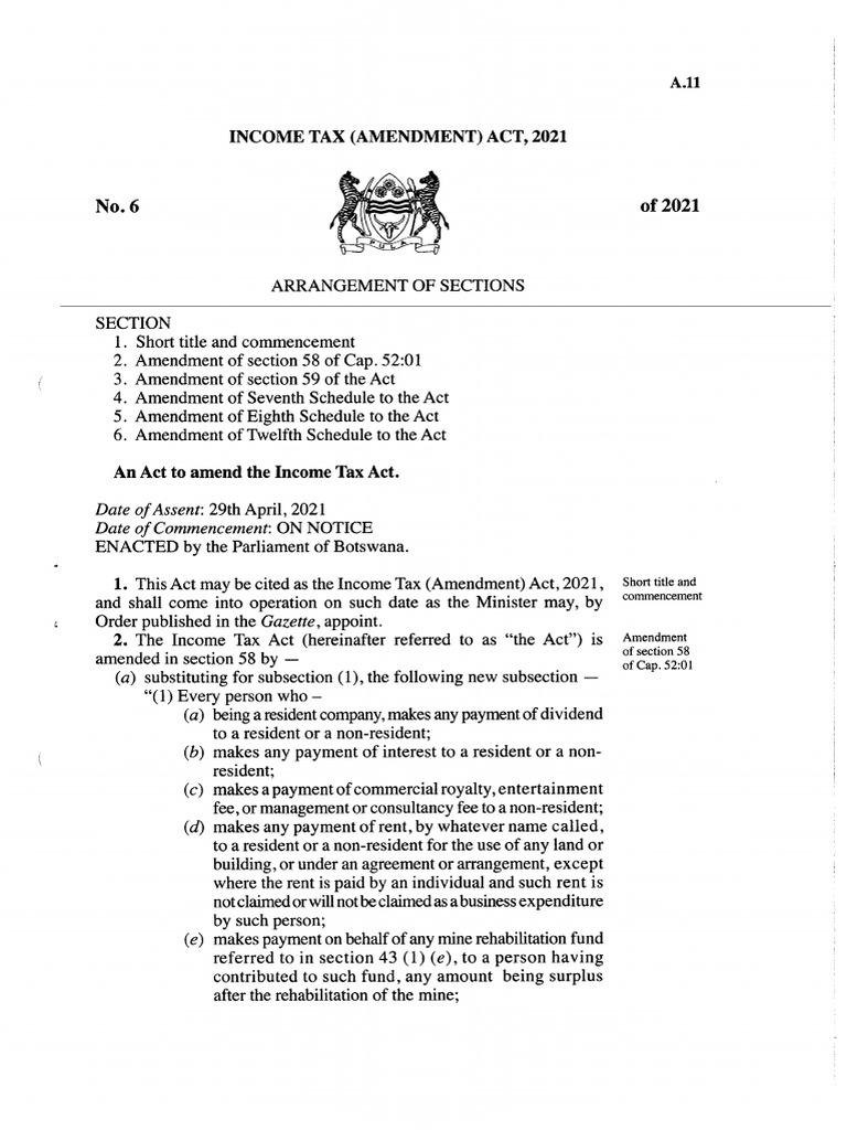 Botswana Income Tax Act - 240425 - 174937 | PDF
