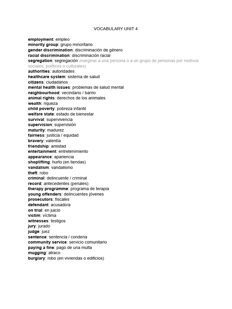 Vocabulary Unit 4 | PDF