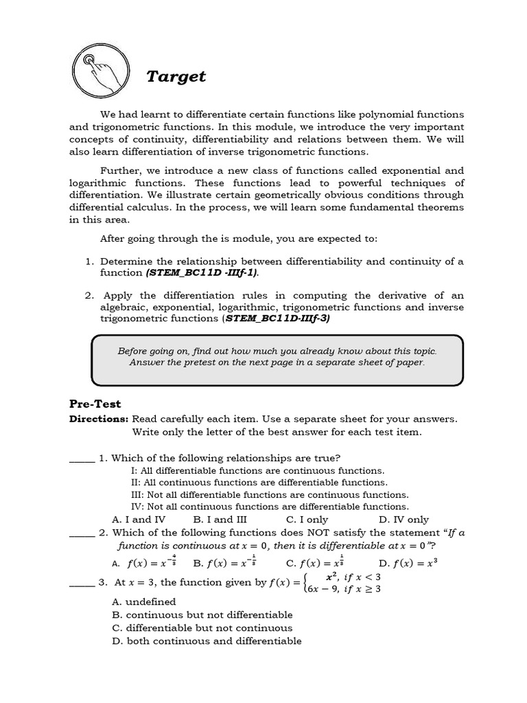 Basic Calculus Q3 W5 Module 5 (1) | PDF | Function (Mathematics) | Derivative