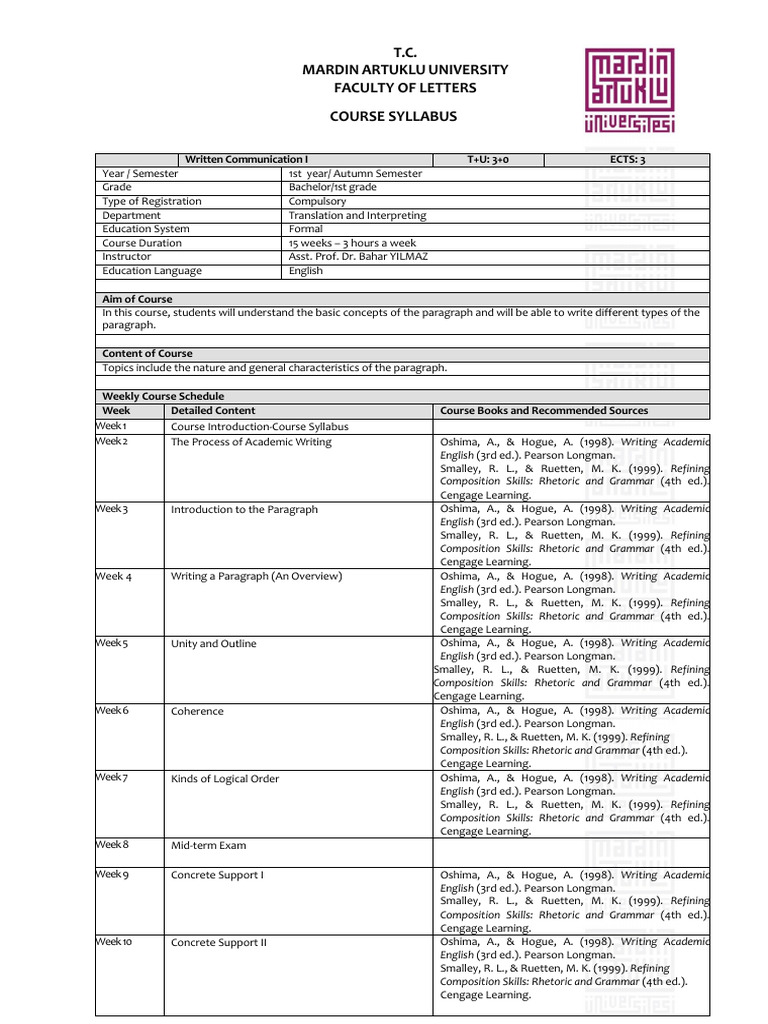 Week 1 Written Communication I Syllabus | PDF | Communication | Learning