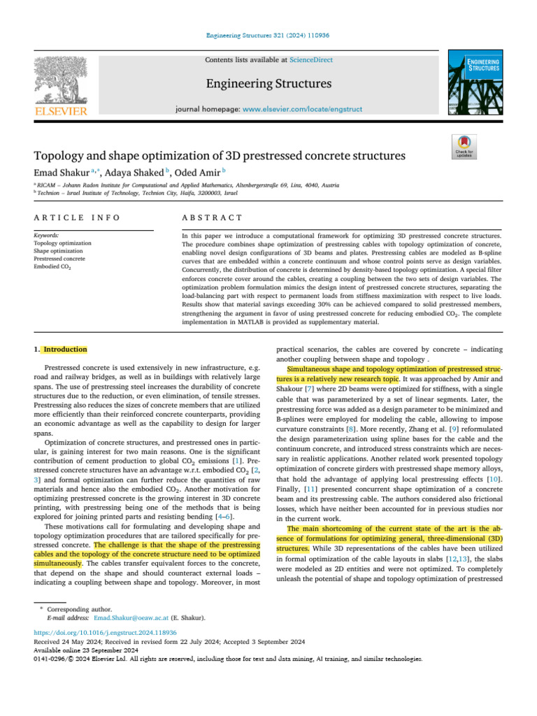 Topology and Shape Optimization of 3D Prestressed Concrete Structures ...