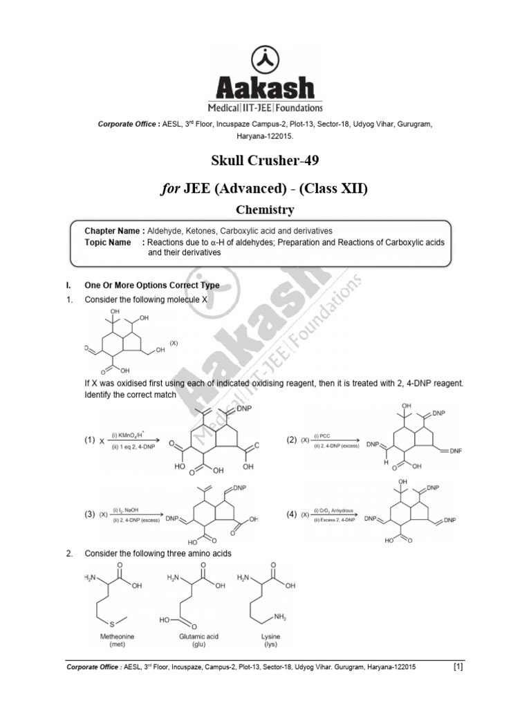 Skull Crusher-49 Class XII JEE (Adv) Chemistry Ques-Key Final | PDF ...