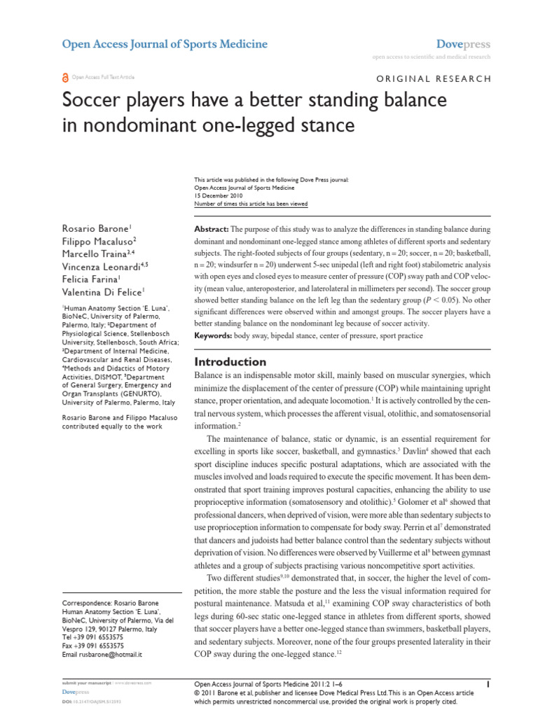 Soccer Players Have A Better Standing Balance in N | PDF | Balance ...