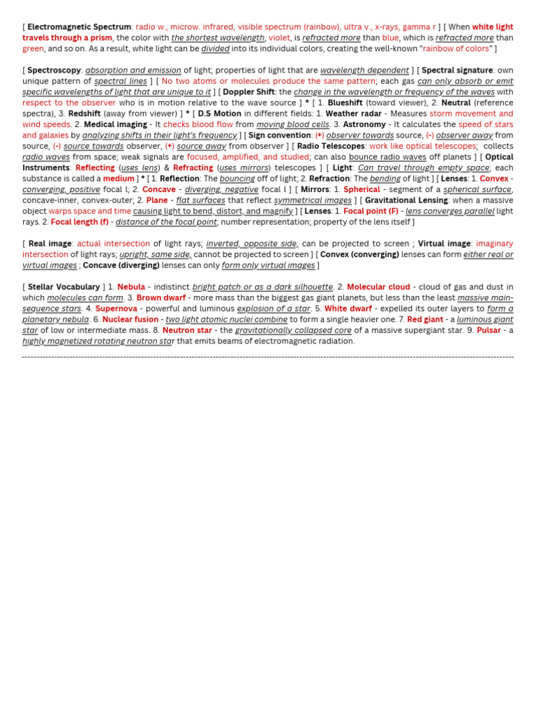 Astro Notes | PDF | Stars | Electromagnetic Spectrum