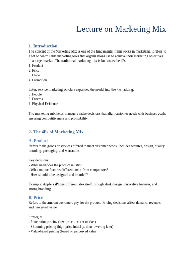 Lecture_on_Marketing_Mix | PDF | Marketing | Pricing