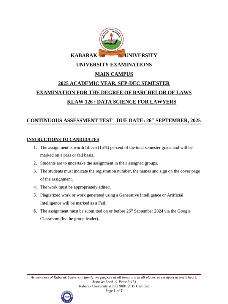 September 2025 CAT 1 Assignment - Data Science | PDF | U2 | Music