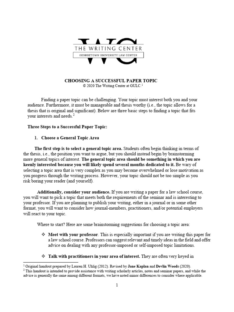 Handout 3-Kaplan Woods Choosing A Successful Paper Topic | PDF | Thesis