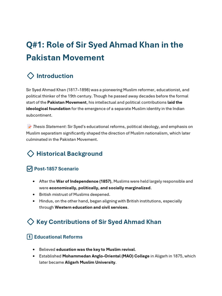 Sir Syed AhMAD Khan | PDF | Pakistan Movement | Two Nation Theory