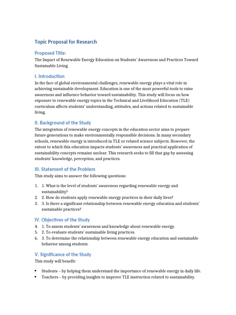 Topic Proposal For Research | PDF | Sustainability | Cognition