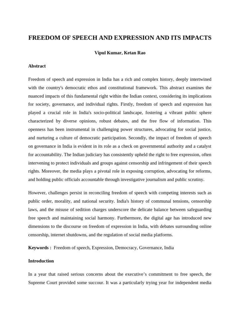 Freedom of Speech and Expression and Its Impacts | PDF | Freedom Of ...