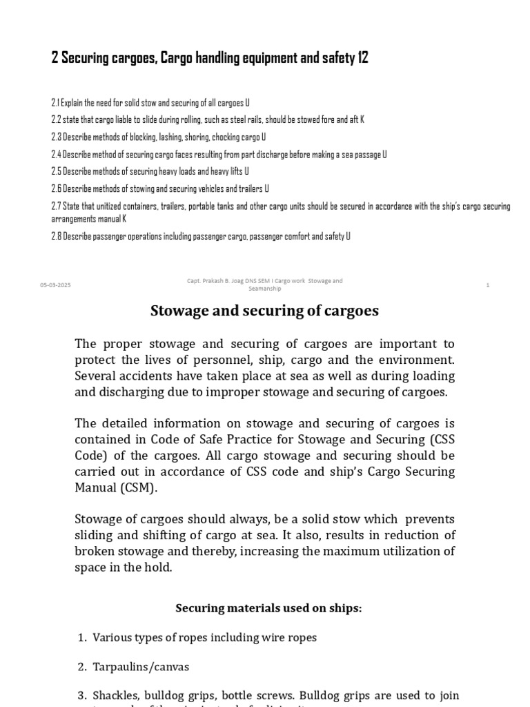 Securing Cargo: Stowage Techniques | PDF | Rope | Crane (Machine)