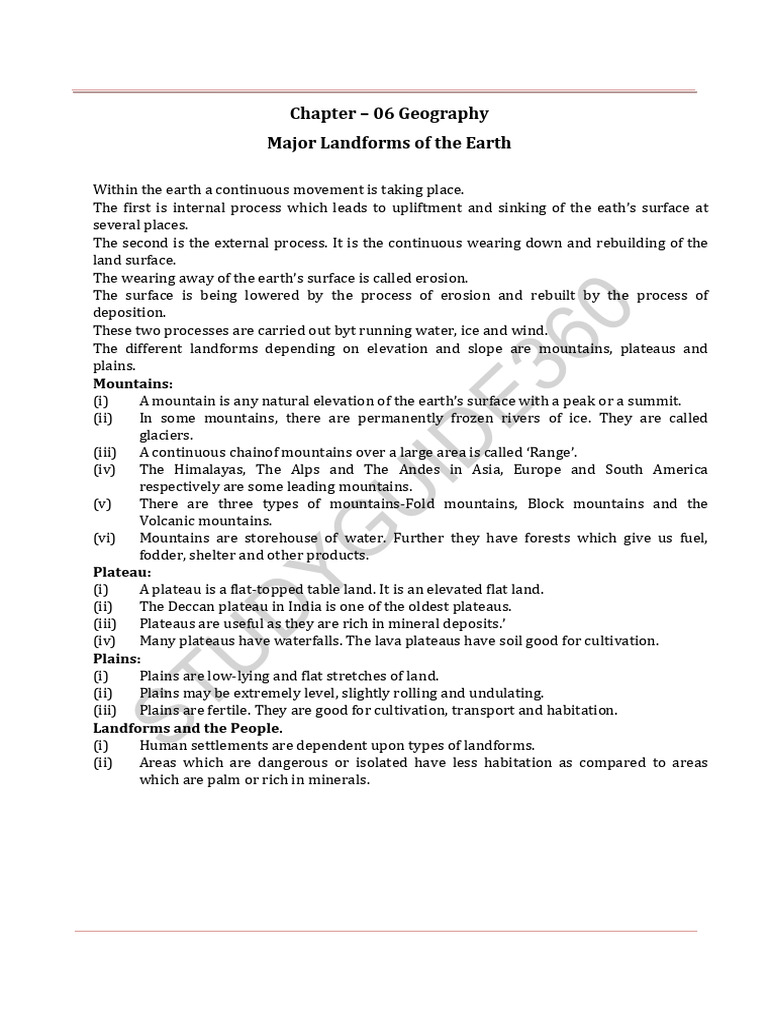 Major Landforms of the Earth Explained | PDF | Plateau | Mountains