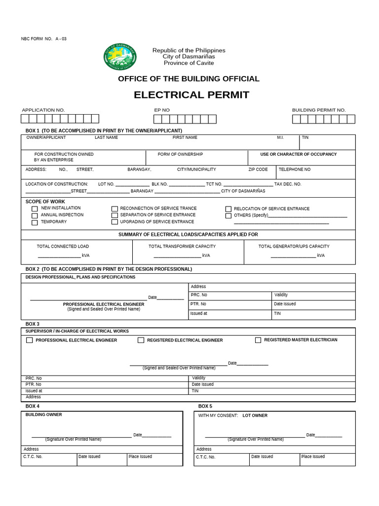 Electrical Permit Application Form | PDF | Electrical Engineering