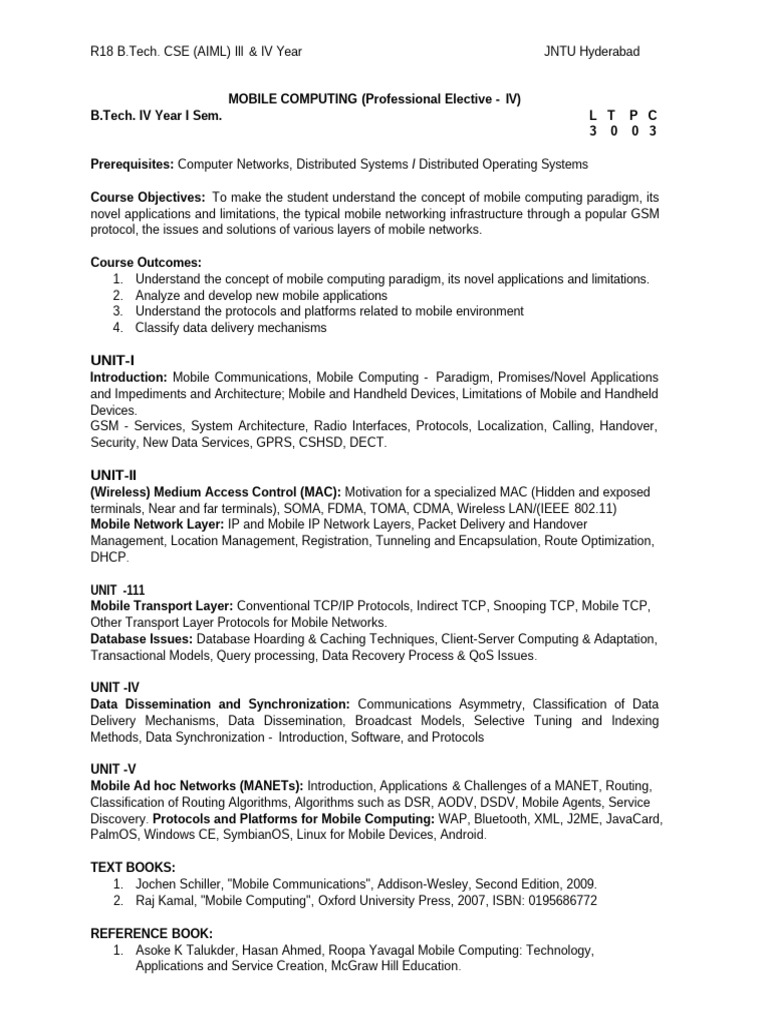 Mobile Computing Course Syllabus | PDF | Computer Network | Internet ...