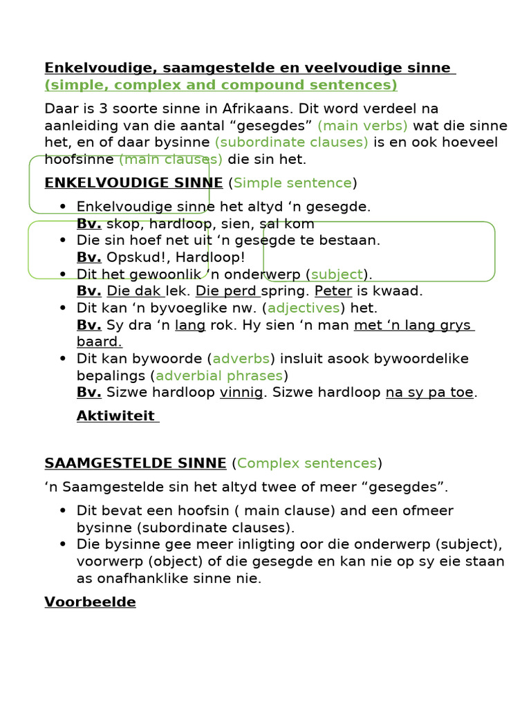 Enkelvoudige, Saamgestelde en Veelvoudige Sinne | PDF