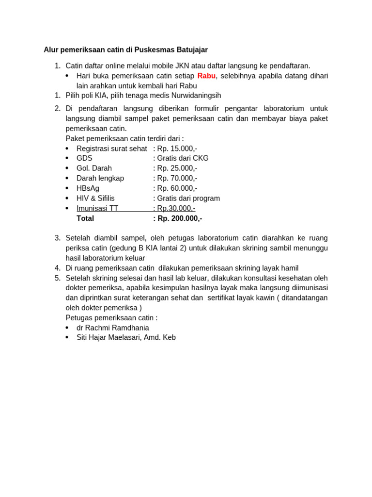 Proses Pemeriksaan Catin di Puskesmas Batujajar | PDF