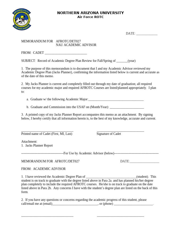 AFROTC Academic Degree Plan Memo | PDF | Memorandum