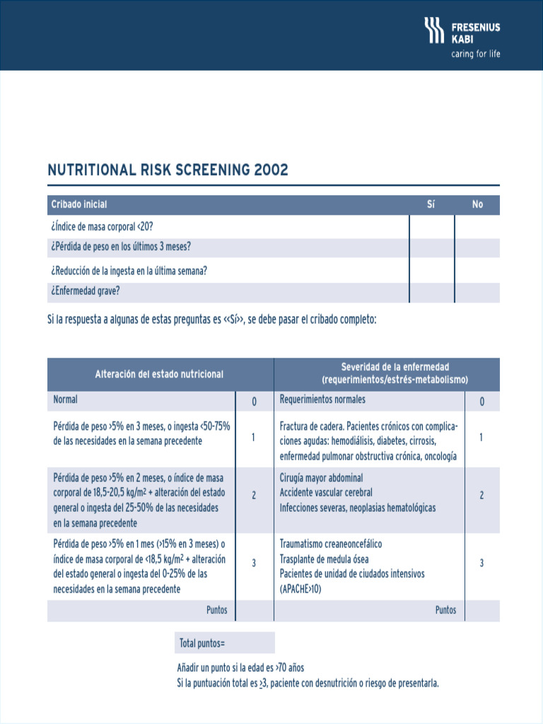 Cribado de Riesgo Nutricional 2002 | PDF
