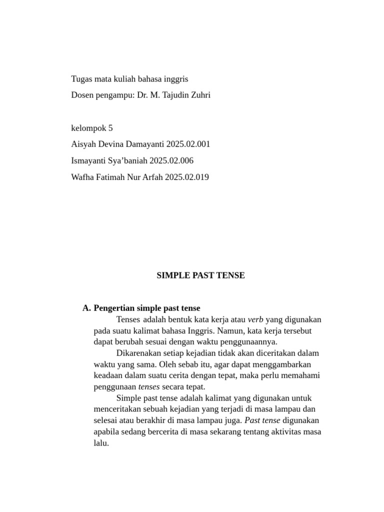 Makalah Simple Past Tense | PDF