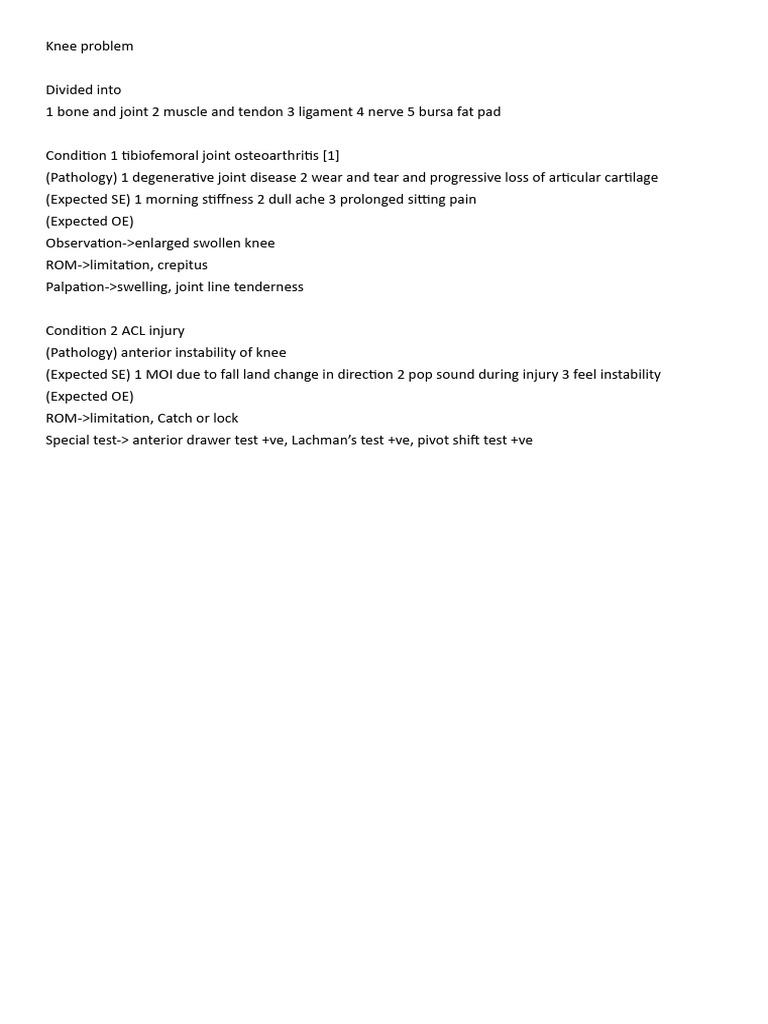 Knee Problems: Osteoarthritis & ACL Injury | PDF