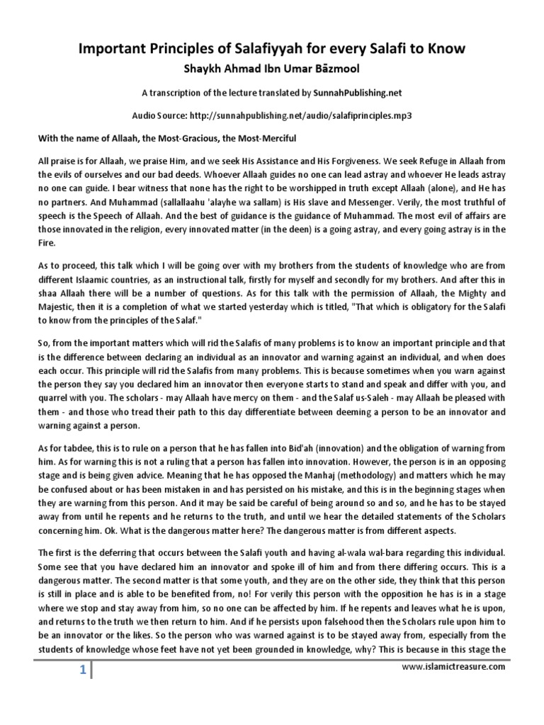 Principles of Salafiyyah Explained | PDF | Salafi Movement | Truth