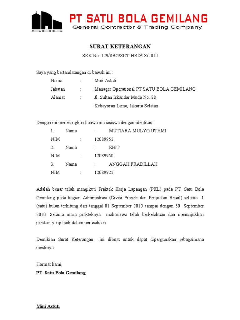 Contoh Surat Keterangan Riset Perusahaan Set Kantor - Riset