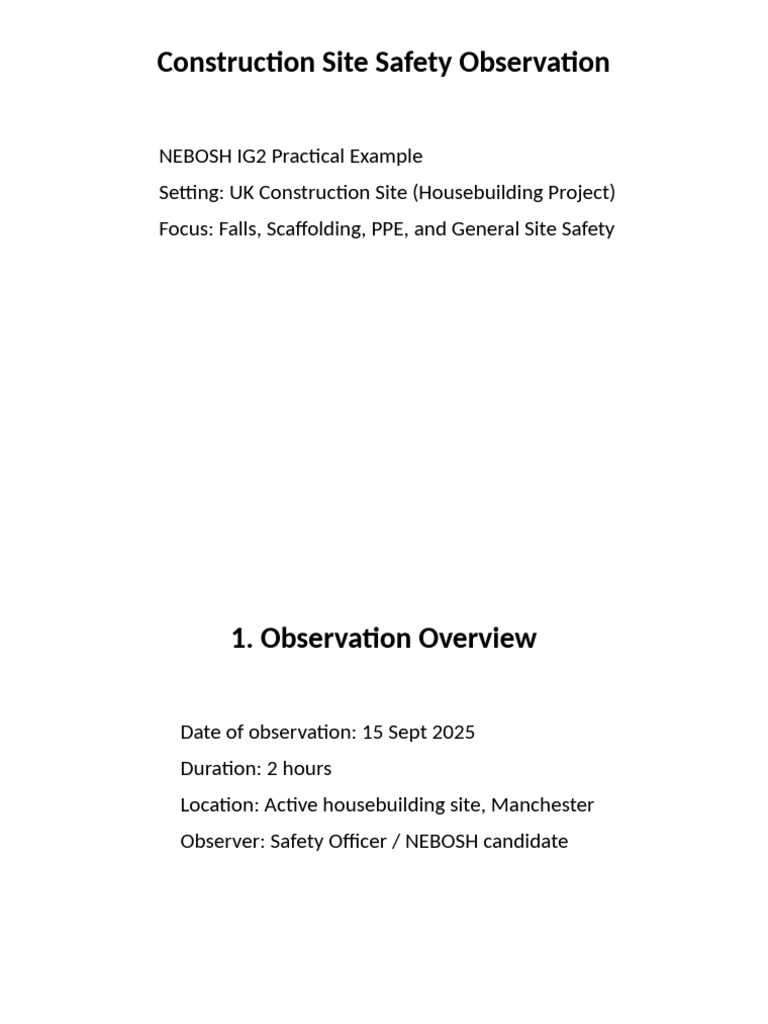 Construction Site Safety Observation Report | PDF | Occupational Safety ...