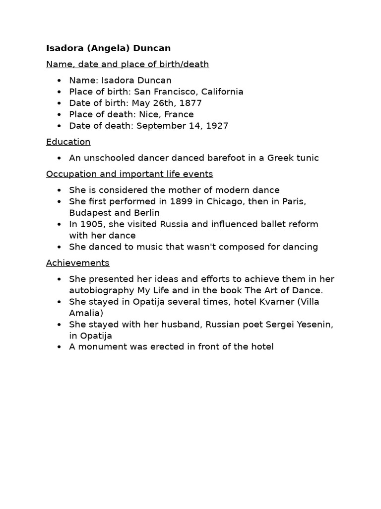 Isadora Duncan - Ponavljanje | PDF