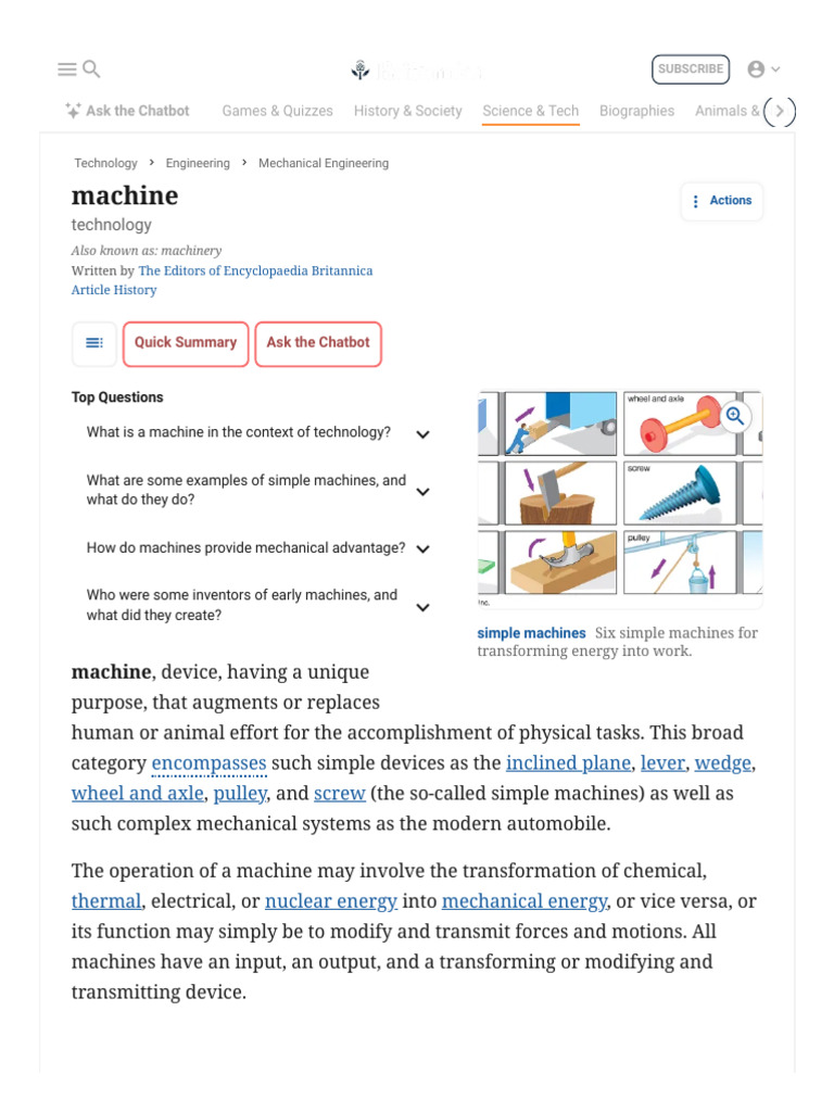 Machine _ Definition, Mechanisms & Efficiency _ Britannica | PDF ...