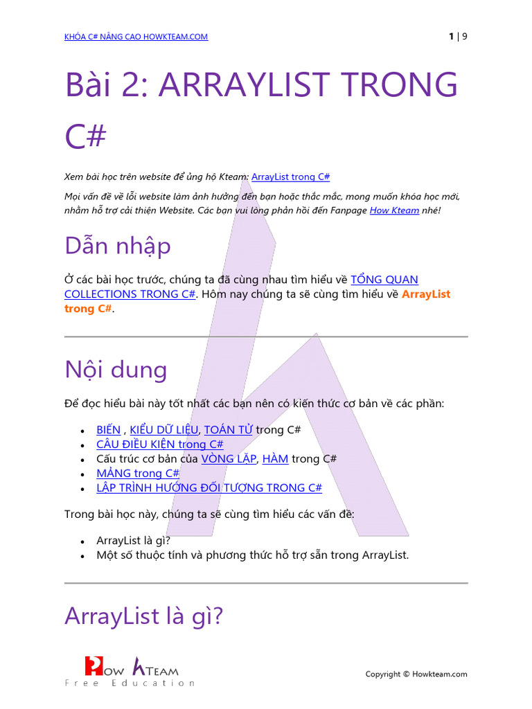 Bài 2 - ArrayList Trong C# | PDF