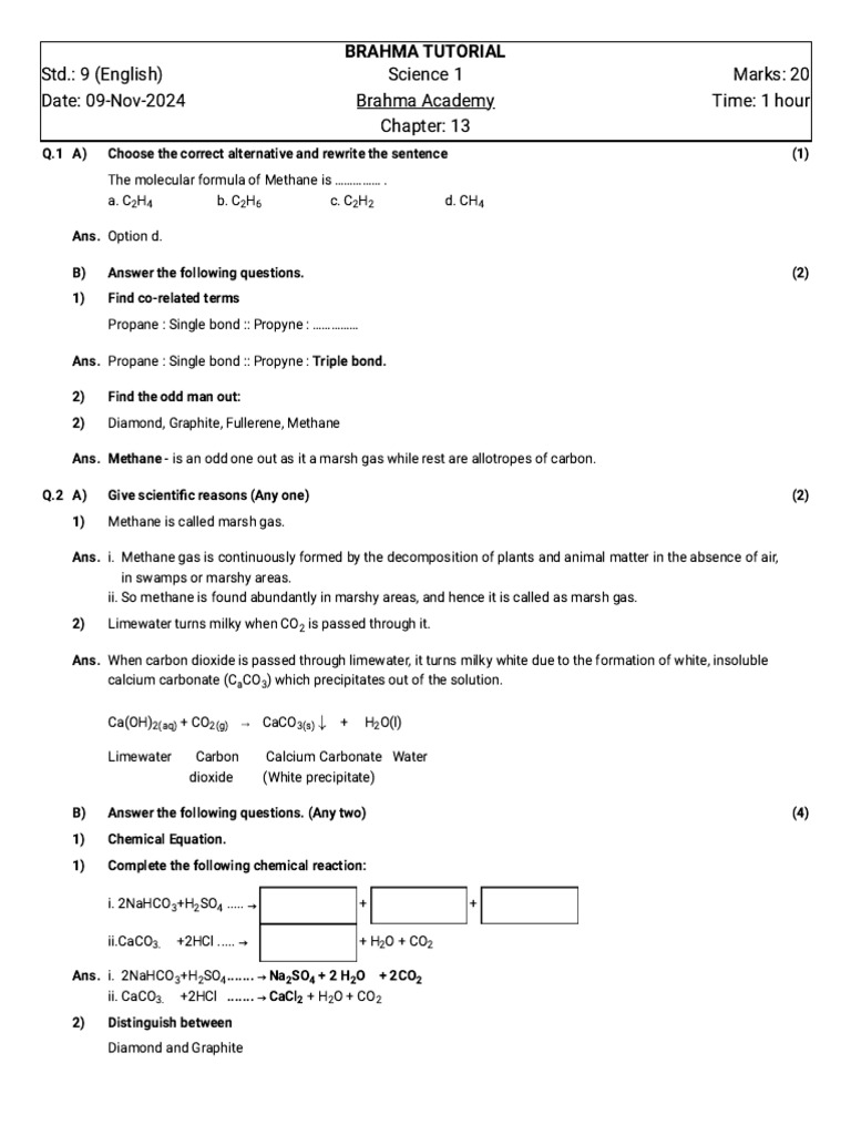 Science 1 Carbon Chapter Answer Key | PDF | Carbon Dioxide | Carbon