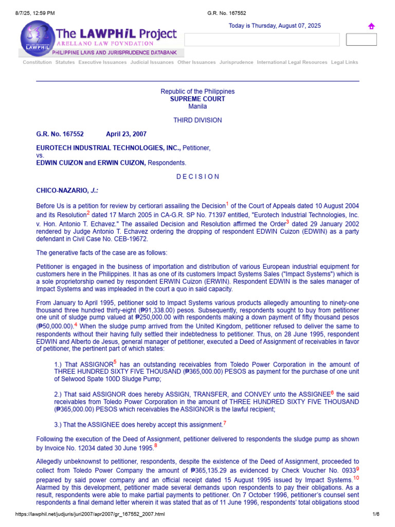 Eurotech Industrial Technologies, Inc. vs. Cuizon | PDF | Law Of Agency ...