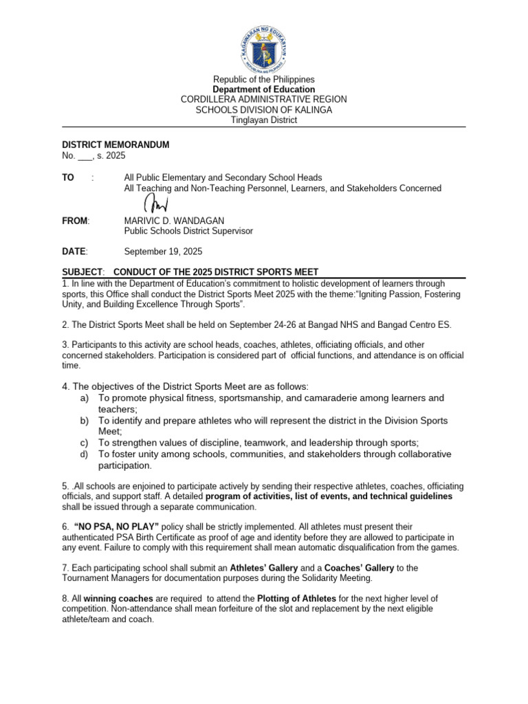2025 District Sports Meet Theme Announcement | PDF | Sports