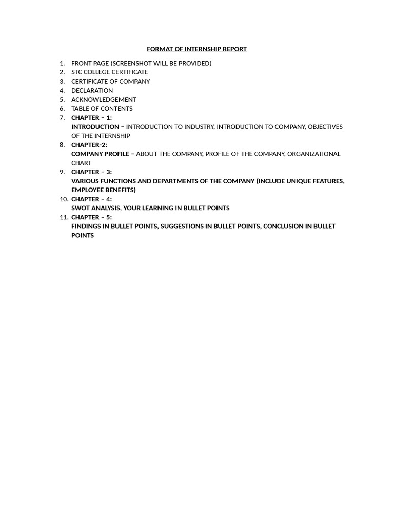 Format of Internship Report | PDF