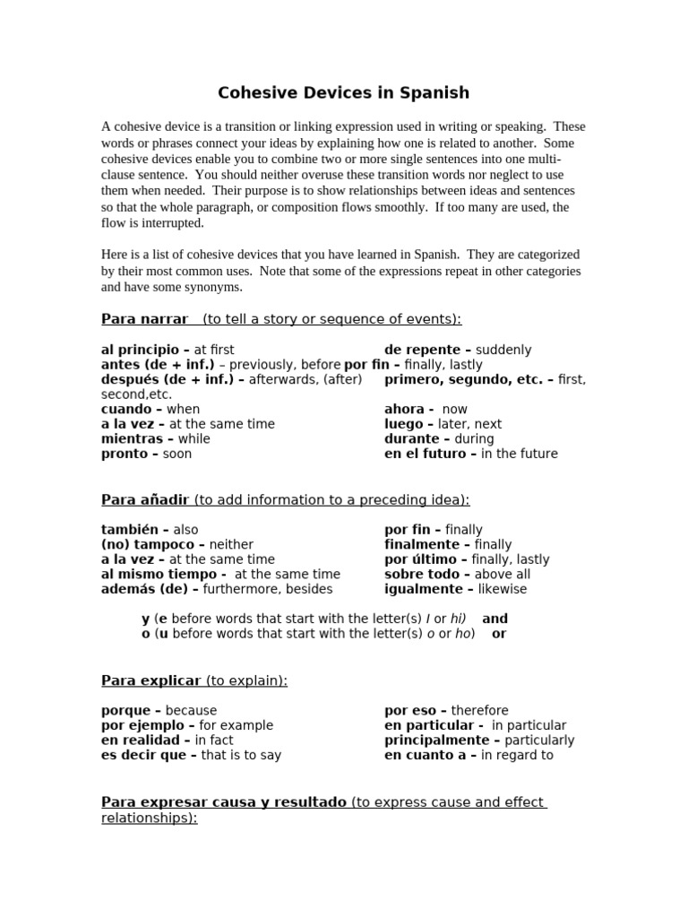 6-Cohesive Devices in Spanish - New | PDF