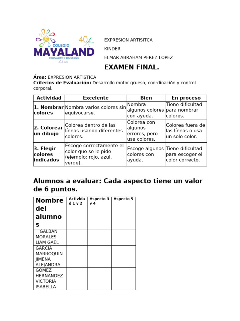 Examen Kinder Pdf
