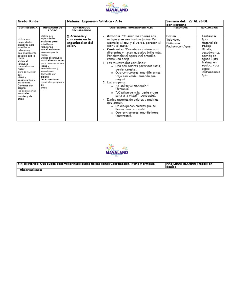 Planificacion Semanal Kinder Semana Del 29 Al 3 de Octubre | PDF