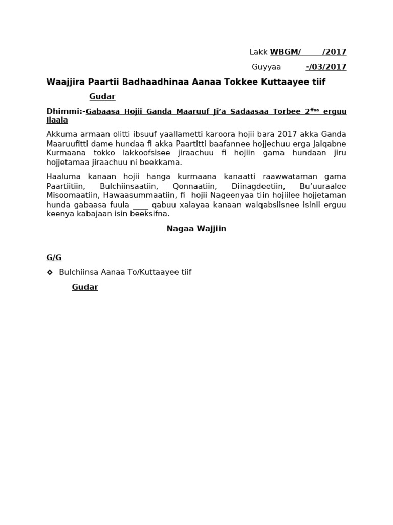 Foormii Gabaasa Torbanii Ganda Maaruuf | PDF