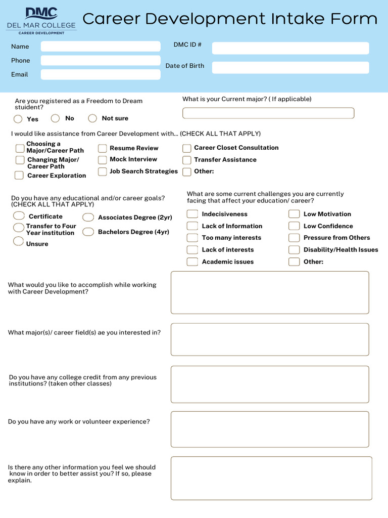 DMC Career Development Intake Form | PDF