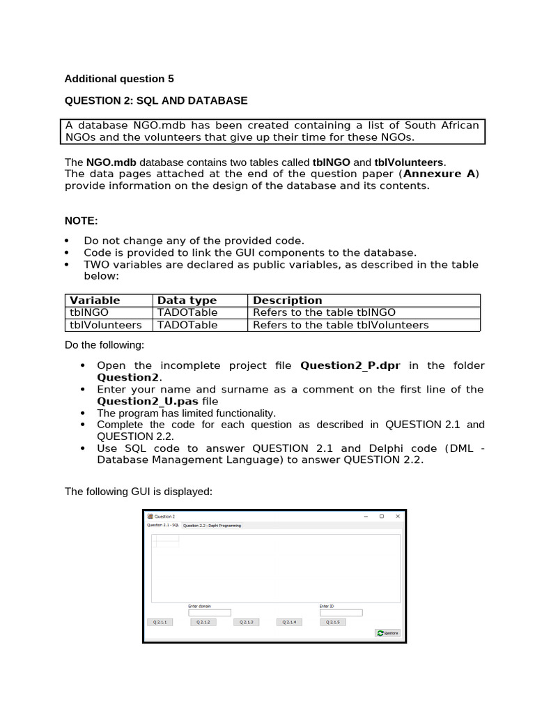 Additional Q5 Question Paper | PDF | Sql | Databases