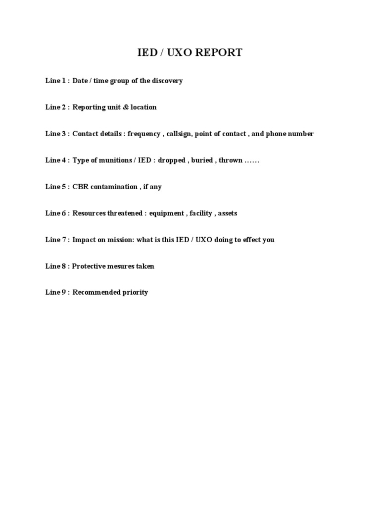 IED Uxo Report | Improvised Explosive Device | Military Science