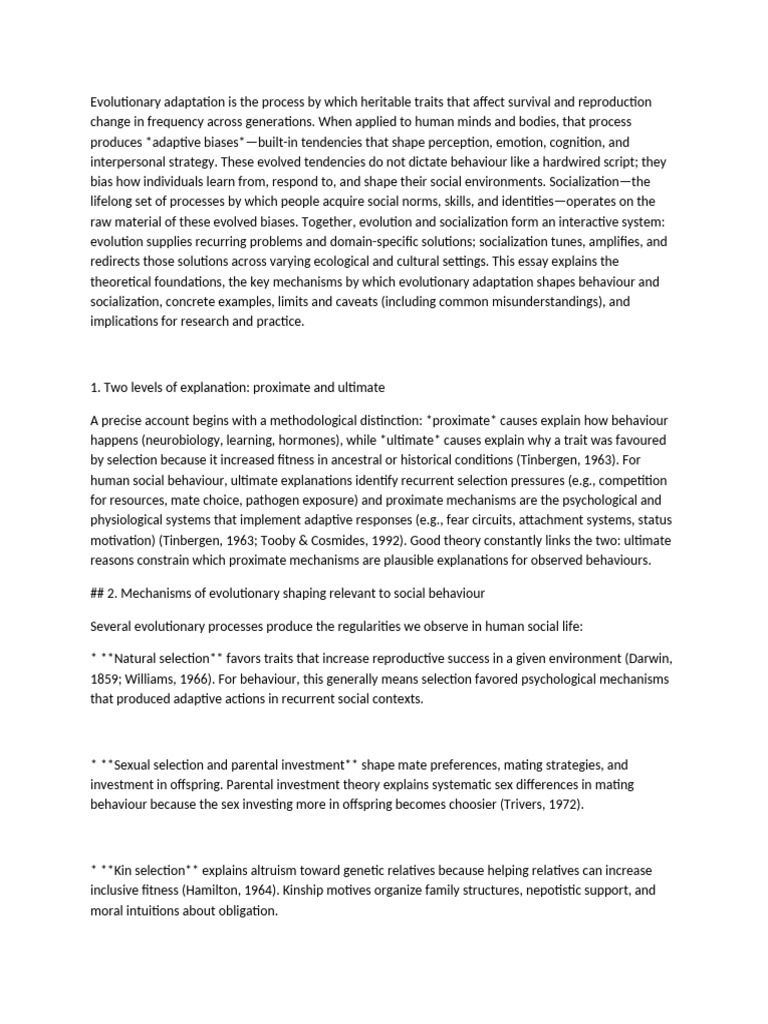 Evolutionary Adaptation and Social Behavior | PDF | Evolution | Natural ...