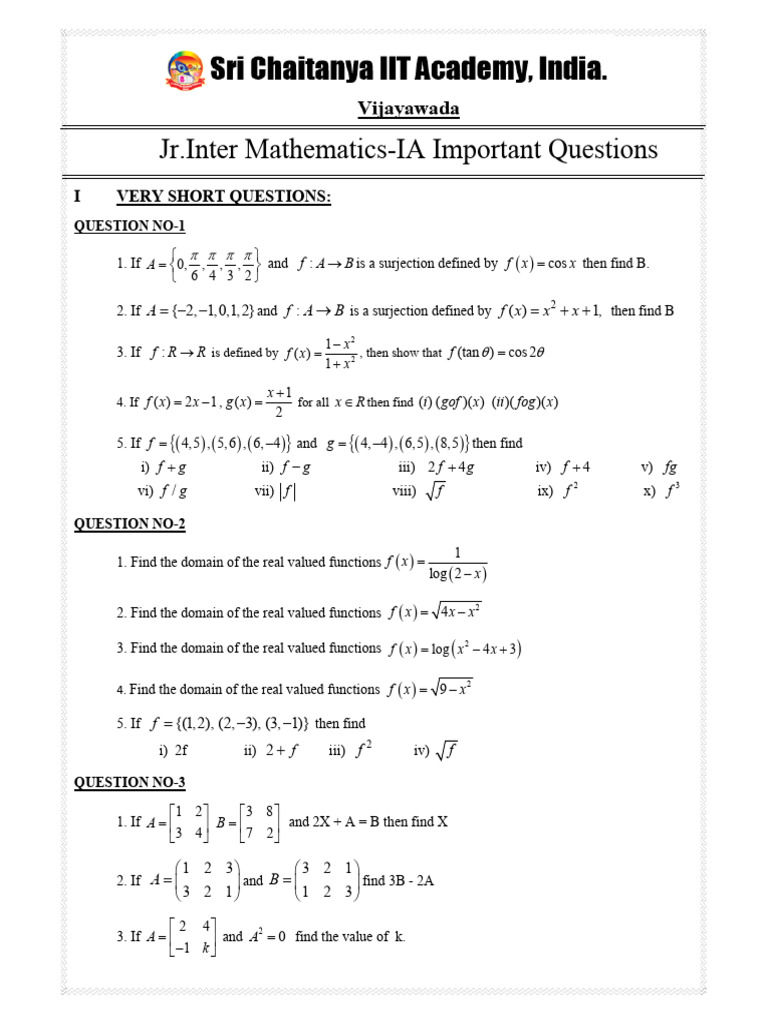 Important Jr. Inter Mathematics Questions | PDF | Line (Geometry ...