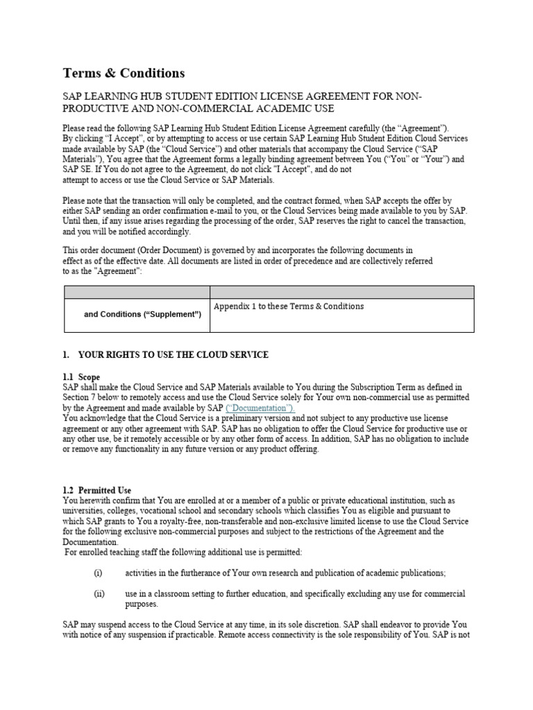 SAP Learning Hub Student License Agreement | PDF | Legal Liability ...