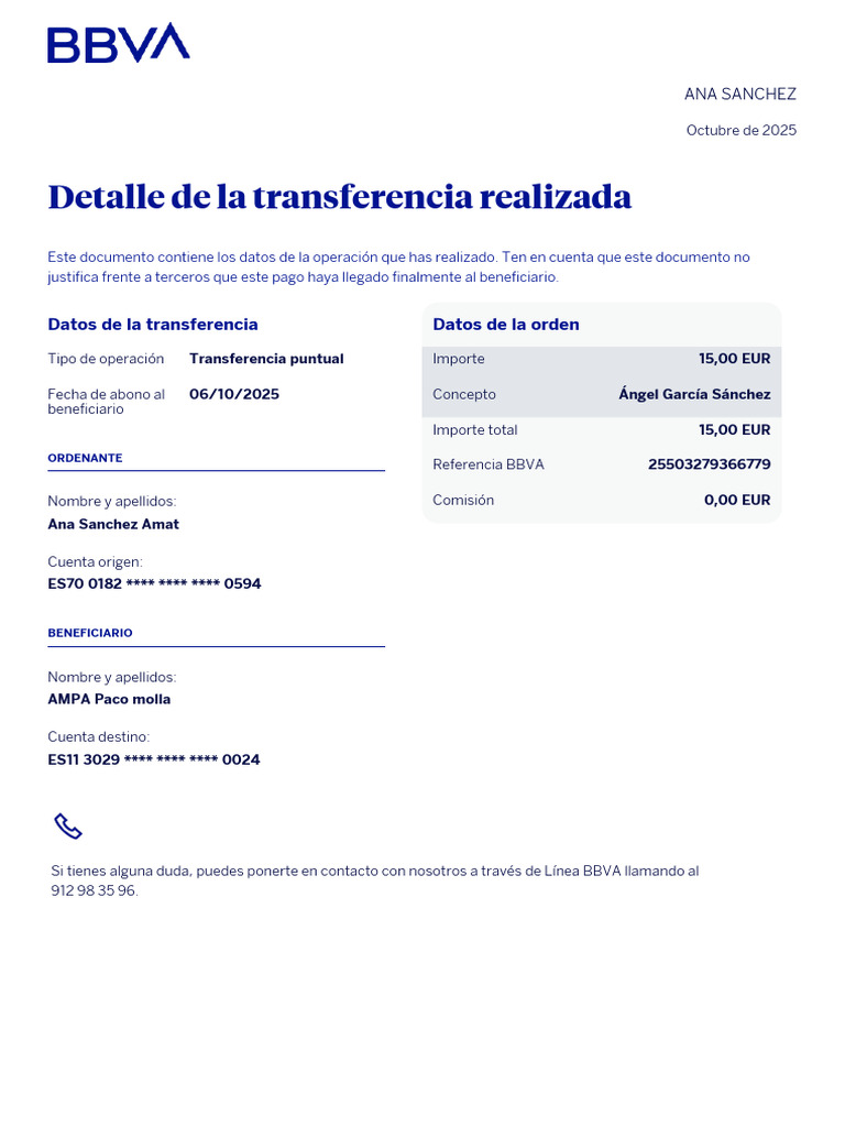 Detalle de Transferencia de Ana Sánchez | PDF