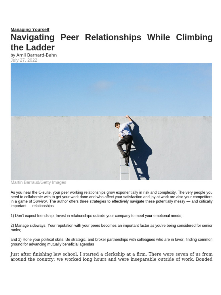 Navigating Peer Relationships While Climbing The Ladder-HBR | PDF ...