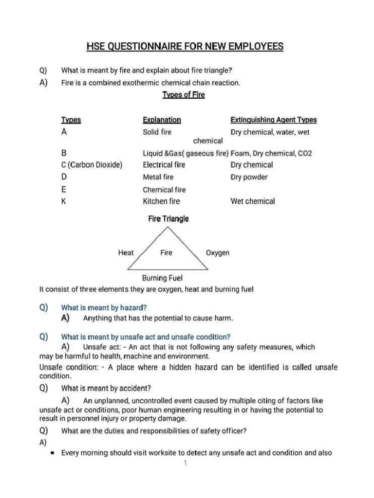 Hse Questionnaire For New Employees | PDF